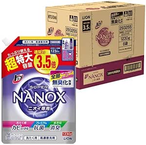 Amazon | 【6個セット】ライオン トップ スーパーNANOX ナノックス ニオイ専用 つめかえ用 超特大 1230g | ノーブランド品 | 液体洗剤