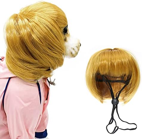 Amazon.com : Funny Cat Dog Wig - Brown Bob Haircut with Bangs, Pet ...