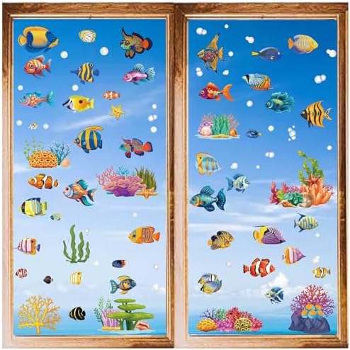 Amazon.com: AnyDesign 9 Sheets Summer Ocean Themed Tropical Fish Window Decals Double-Sided for ...