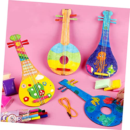 SEWACC 3 Sets Pipa Wood Wooden Crafts Guitar Kits Woody Toy Graffiti ...