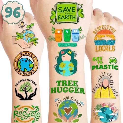 Amazon.com : (96 PCS) Earth Day Eco Green Save Planet Temporary Tattoos ...