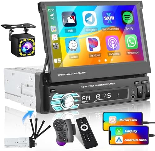 Amazon.com: Single Din Flip Out Screen Car Stereo with Wireless Carplay ...