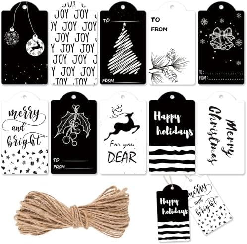 Amazon.com: Lincia 120 Pcs Black and White Christmas Gift Tags Winter ...