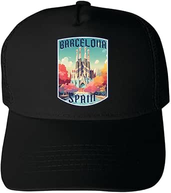 R and R Imports Barcelona Spain Design C Black Unisex Mesh Back Trucker ...