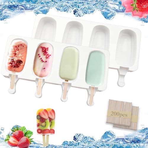 2 Pieces Ice Lolly Moulds with Sticks 26cm Popsicle Mould Silicone Ice ...