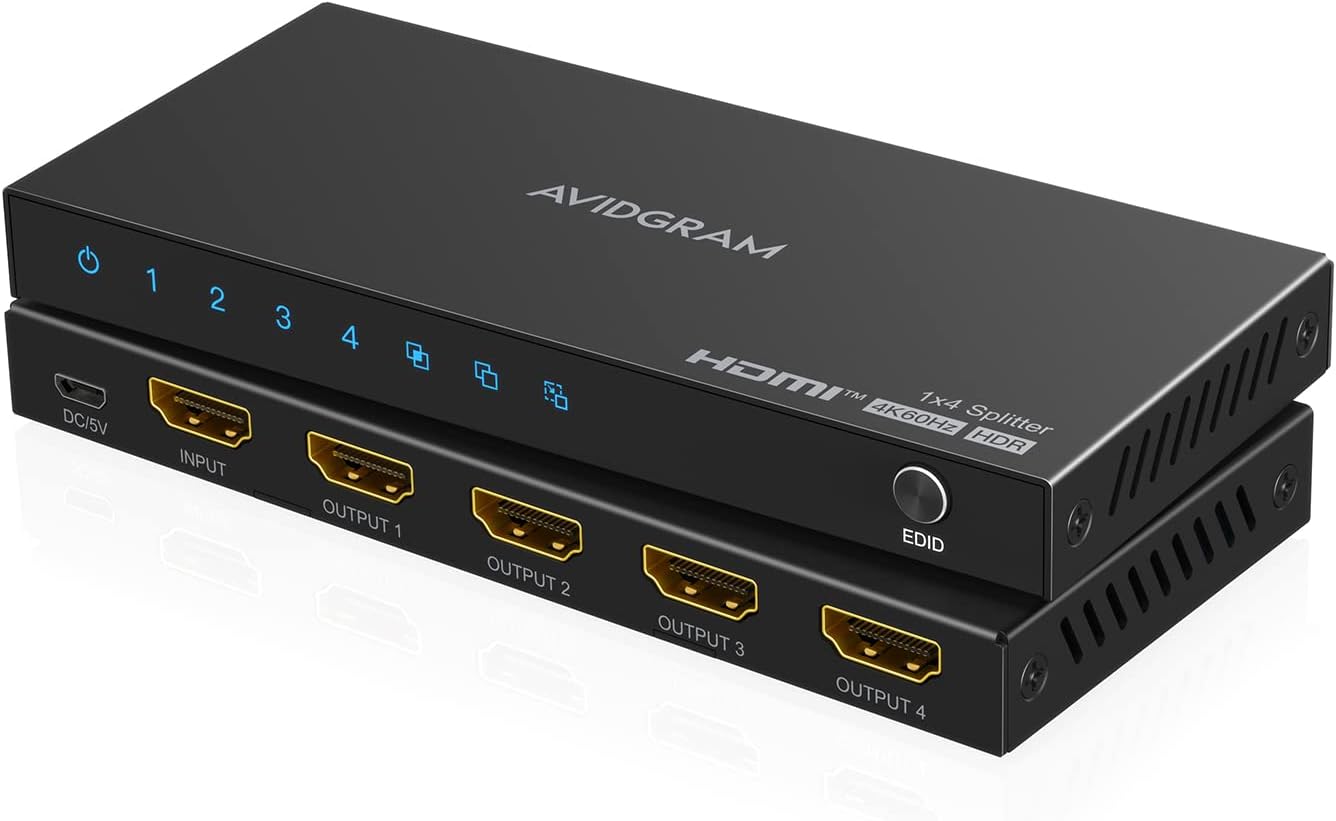Amazon.com: AVIDGRAM HDMI Splitter 1 in 4 Out 4K 60Hz 4:4:4, HDMI 4 ...