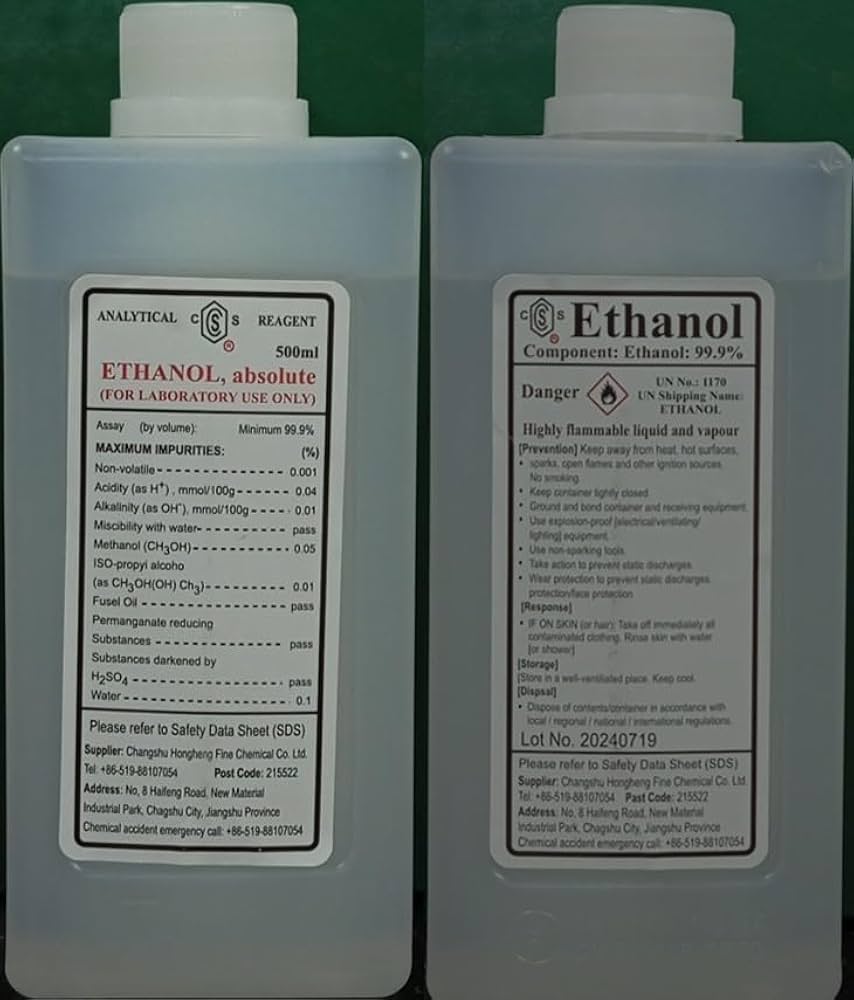 Ethyl Alcohol aka Ethanol, absolute, 99.99% pure 500 ml (Pack of 1). - Price History