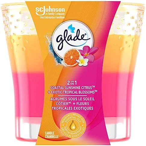 Glade 2-in-1 Scented Candle, Coastal Sunshine Citrus + Exotic Tropical ...