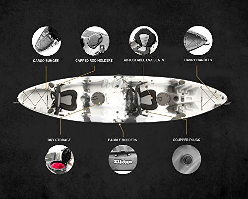 Elkton Outdoors Hard Shell Fishing Tandem Kayak, 2 or 3 Person Sit On ...