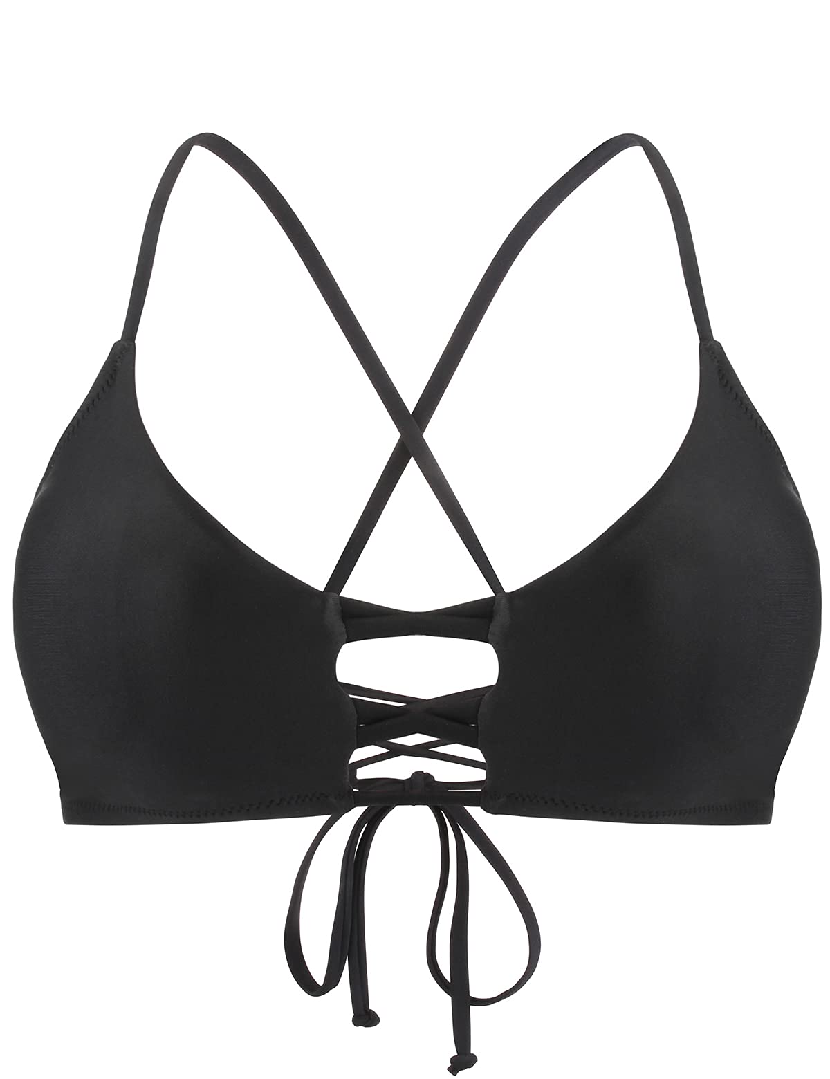 RELLECIGA Women's Black Strappy Longline Triangle Bikini Top Size Medium