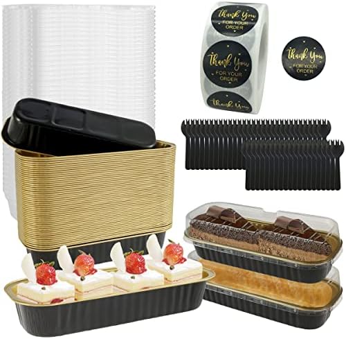 30pcs Mini Loaf Pans with Lids and Spoon 200ml Aluminum Foil Reusable ...