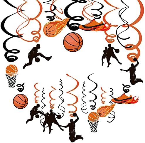 Amazon.com: 36Ct Basketball Hanging Swirl Decorations - Basketball ...