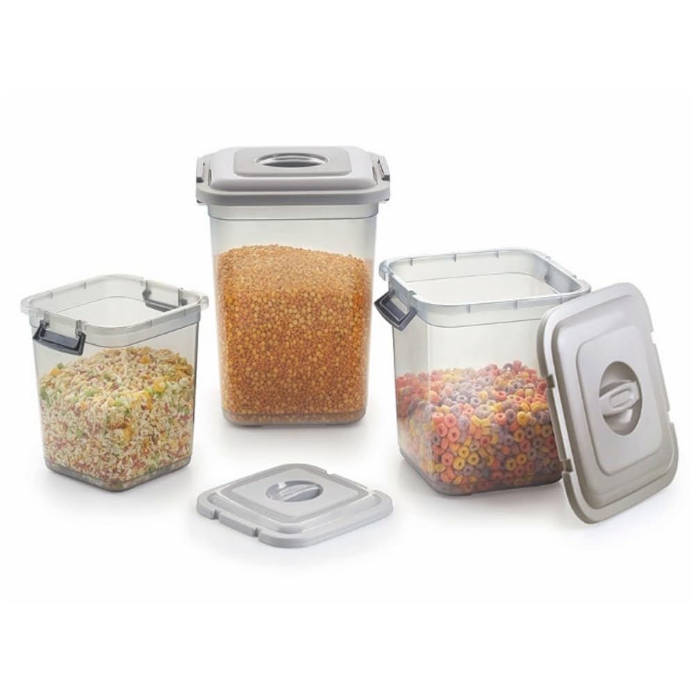 Modular Plastic Storage Containers with Lid, (Set of 3) Grocery ...