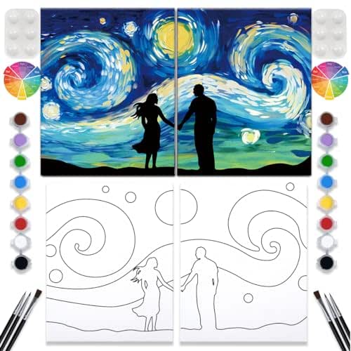 Amazon.com: VALLSIP 2 Pack Paint and Sip Canvas Painting Kit Pre Drawn Canvas for Painting for ...