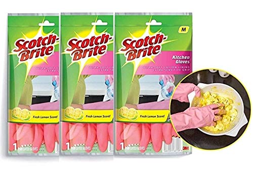 Scotch-Brite Pink Medium Latex Kitchen Gloves - Pack of 3 Pairs ...