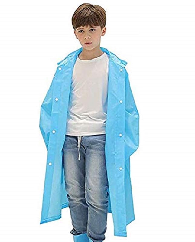 Kolva Kid's Boy's PVC Full Sleeve With Hooded Plain Raincoat(Light Blue ...