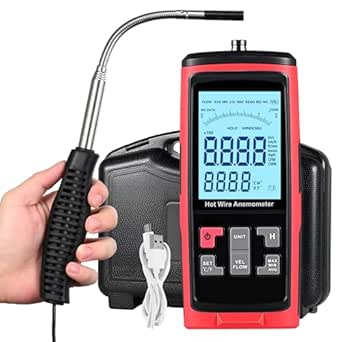 Hot Wire Anemometer, Handheld Air Flow CMF Meter, Rechargeable Air ...