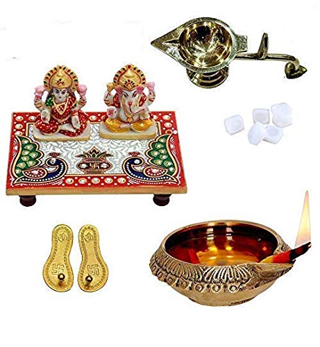 Buy Laxmi Ganesh Ji with Marble Choki Combo for Laxmi Paduka, Aarti ...