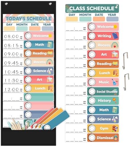 Amazon.com: Sunboom Daily Schedule Pocket Chart for Classroom with 24 ...