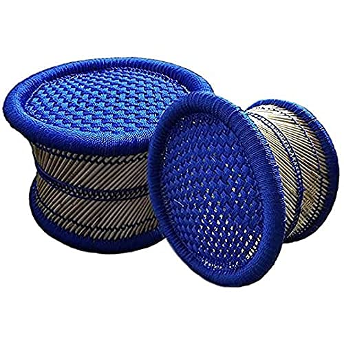 Priyansh Mudda House Handmade Sarkanda Wooden Muddi/Stool (Wood, Blue ...