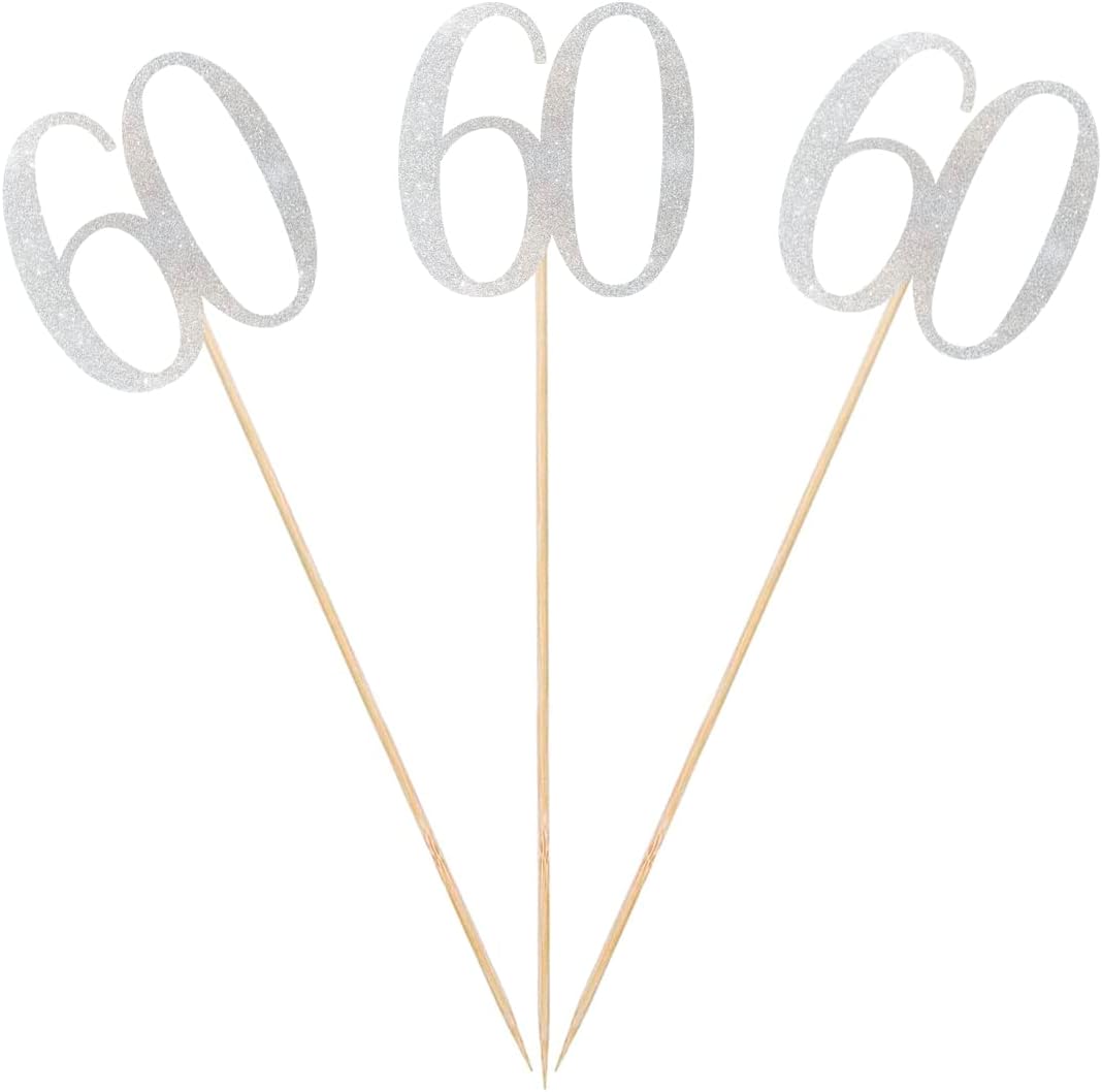 Amazon.com: Silver Glitter 60th Birthday Centerpiece Sticks, 12-Pack ...
