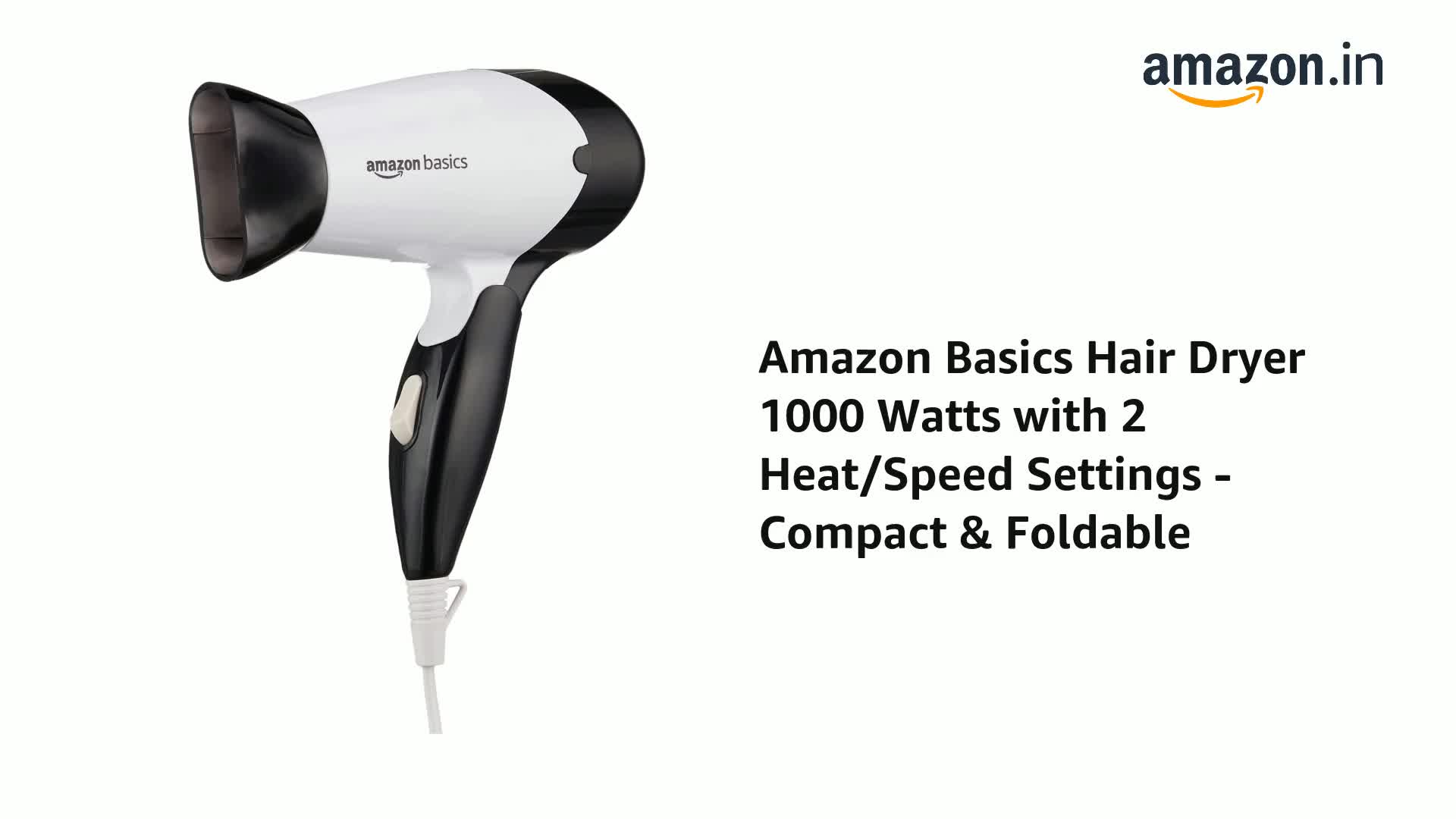 Amazon Basics Hair Dryer 1000 Watts with 2 Heat/Speed Settings ...