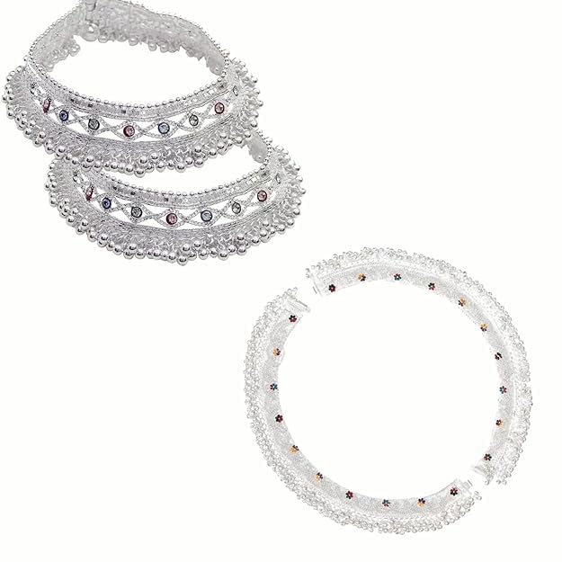 Traditional Indian Heavy Fancy Silver Gola Payal for Women with Jhaalar ...