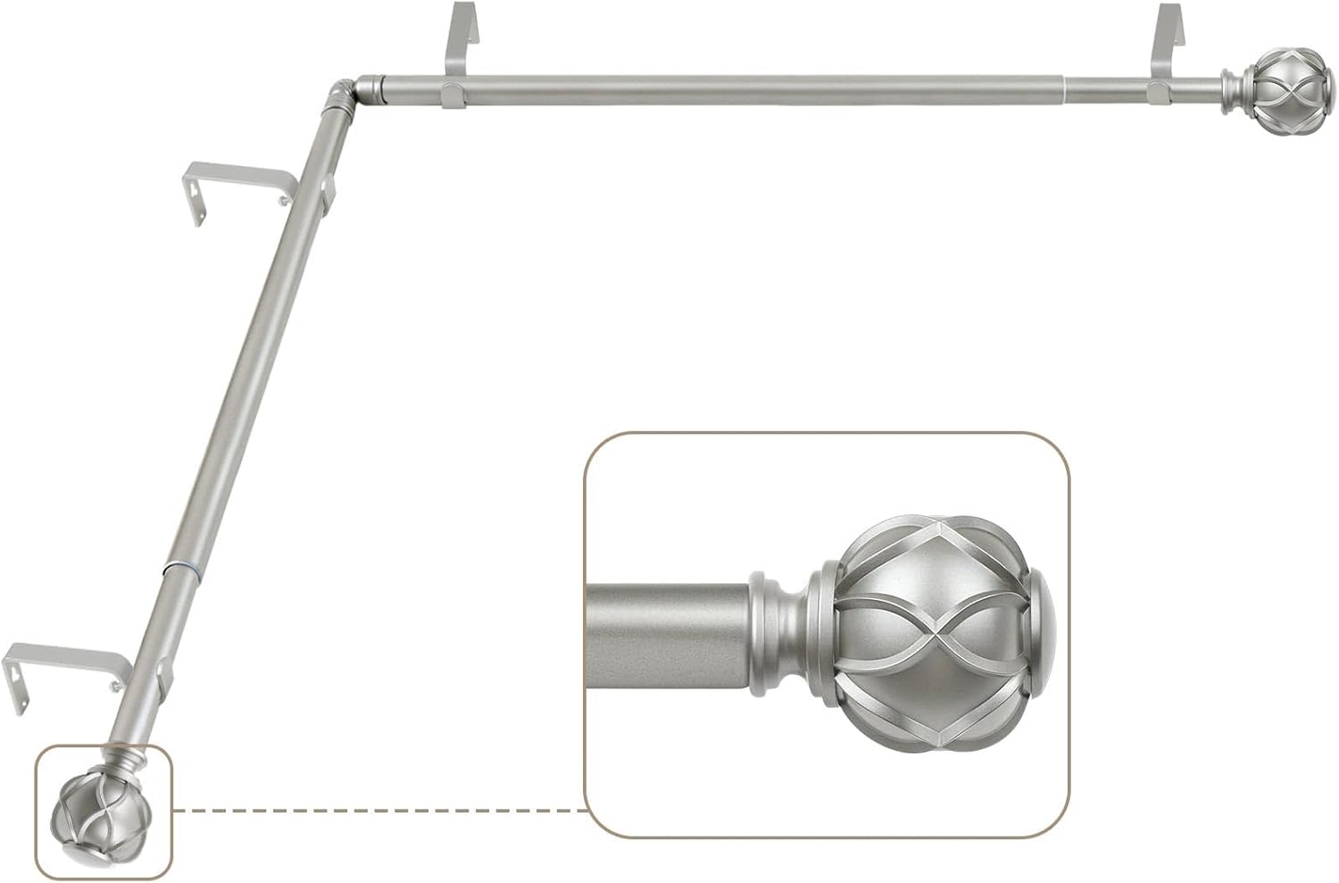 Amazon.com: KAMANINA 1 Inch Corner Curtain Rod 36 to 72 Inches (3-6 ...
