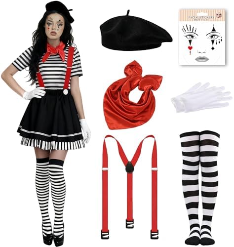 LETSHOLD Pantomime Kostüm Damen Karneval, Pantomime Accessoires Set mit ...