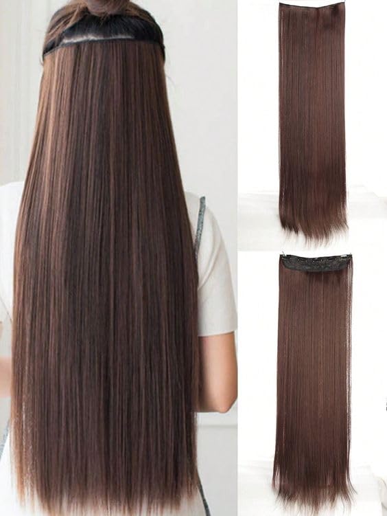 INAAYA Synthetic Long Straight Hair Extensions For Women|Clip On Hair ...
