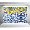 Amazon.com : BELECO 7x5ft Fabric Blue Tiles Lemon Backdrop Lemon Party ...