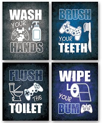 Amazon.com: Video Game Themed Art Print Bathroom Wall Decoration (Set ...