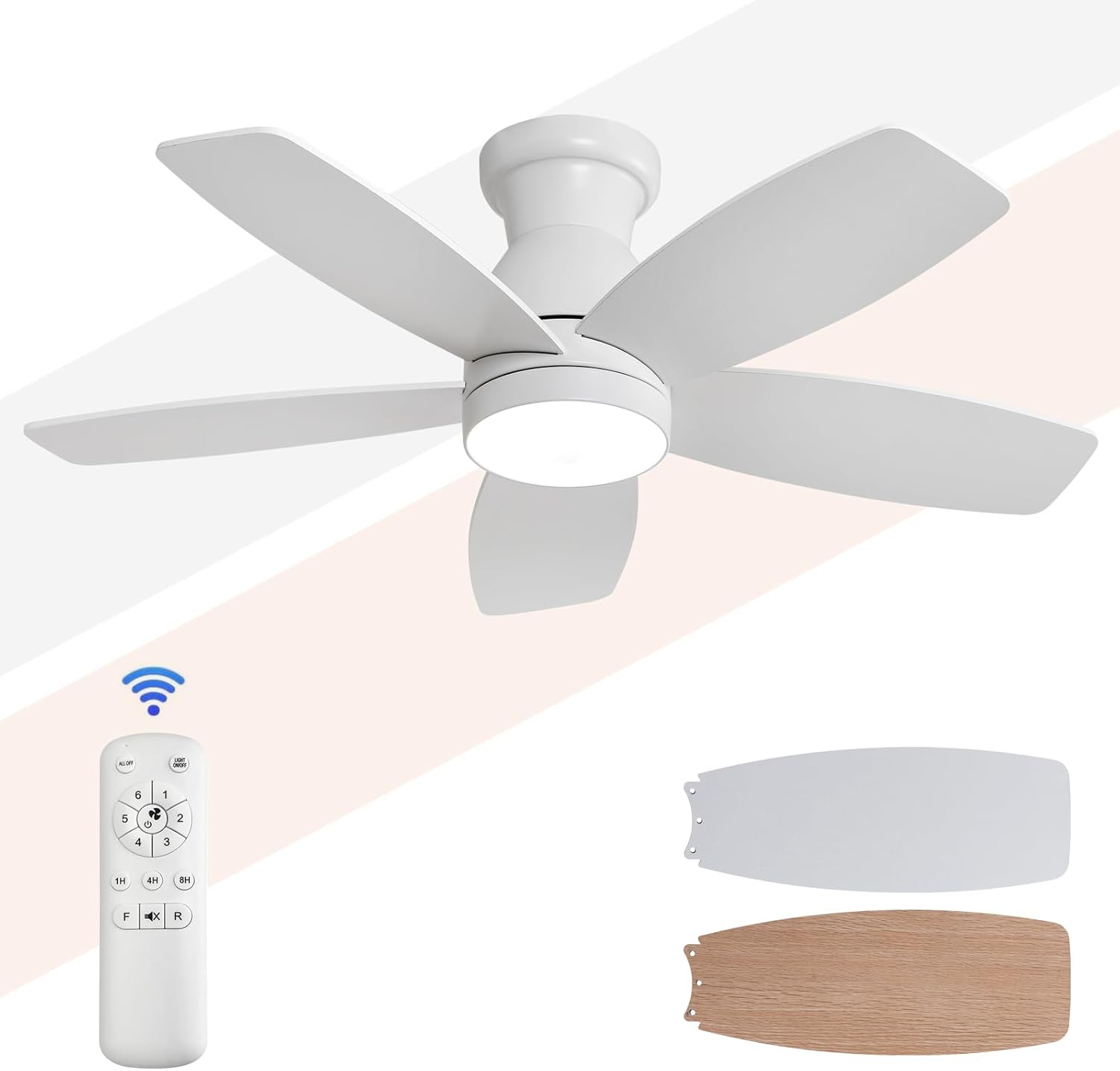 YSMELL 32 inch Flush Mount Ceiling Fans with Lights and Remote Control ...