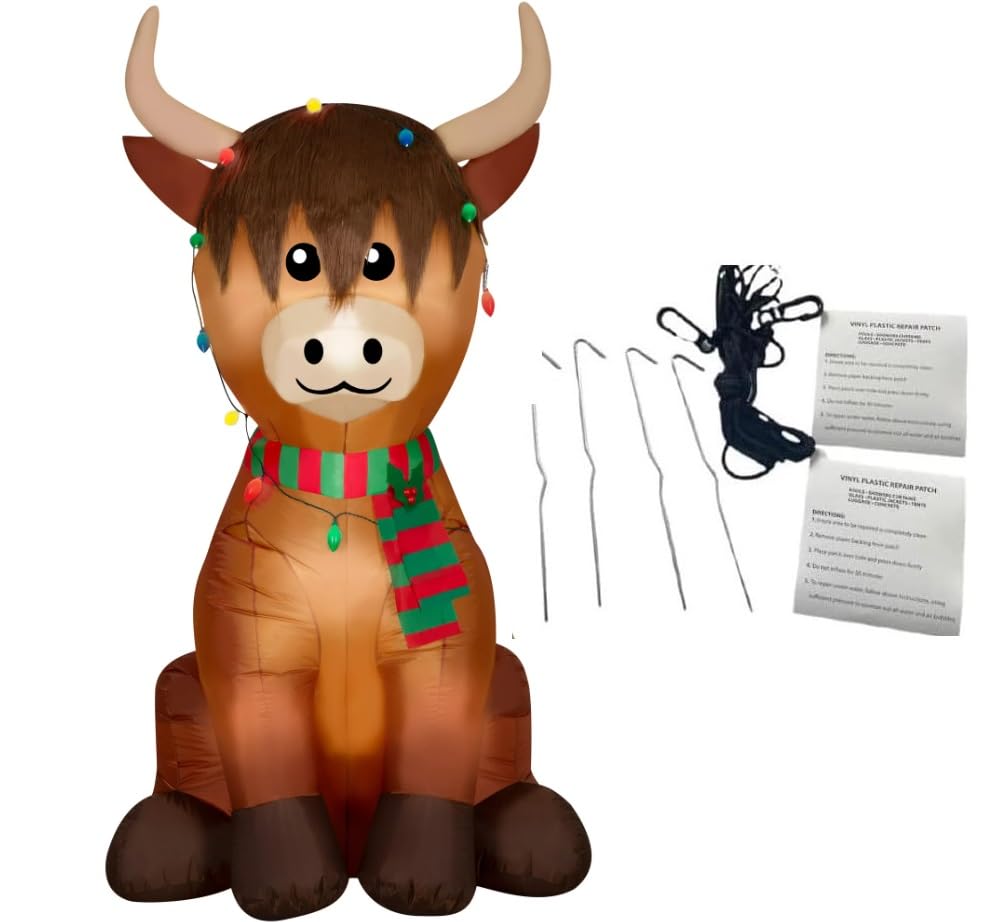 Buy Christmas Inflatable Scotland Highlander Cow Mega 6 Foot Size - LED ...