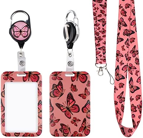 Amazon.com : BKBKAAK Cute Pink Butterfly Lanyards for ID Badge Holder ...