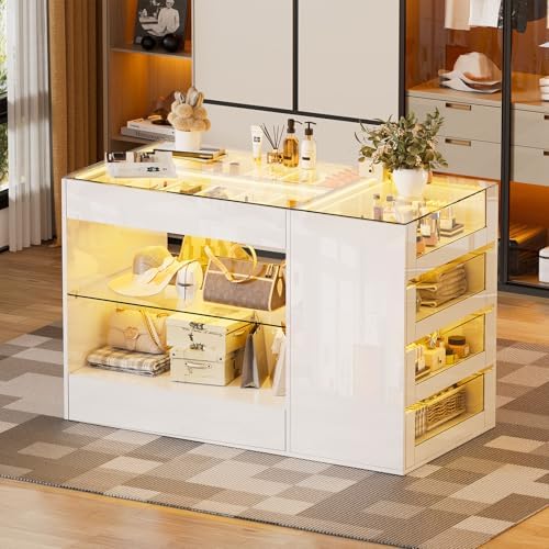 Amazon.com: PAKASEPT Closet Island with Drawers, Glossy Wardrobe ...