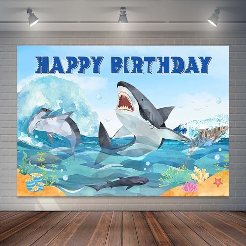Amazon.com : Joliaco Shark Birthday Backdrop Watercolor Ocean Sea Shark ...