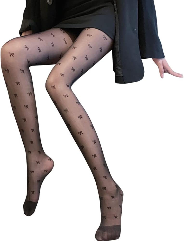JIHUOO 2 Pcs Patterned Tights Sexy High Waist Tights Bow Print ...