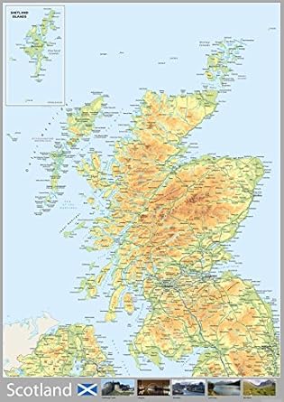 Detailed Physical Map of Scotland - Size 100 x 70 cm - Paper Laminated ...