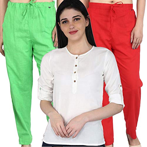 SUSHIL GARMENTS Women Casual Ethnic Wear-White-TOP, Green- RED-Pant-XL ...