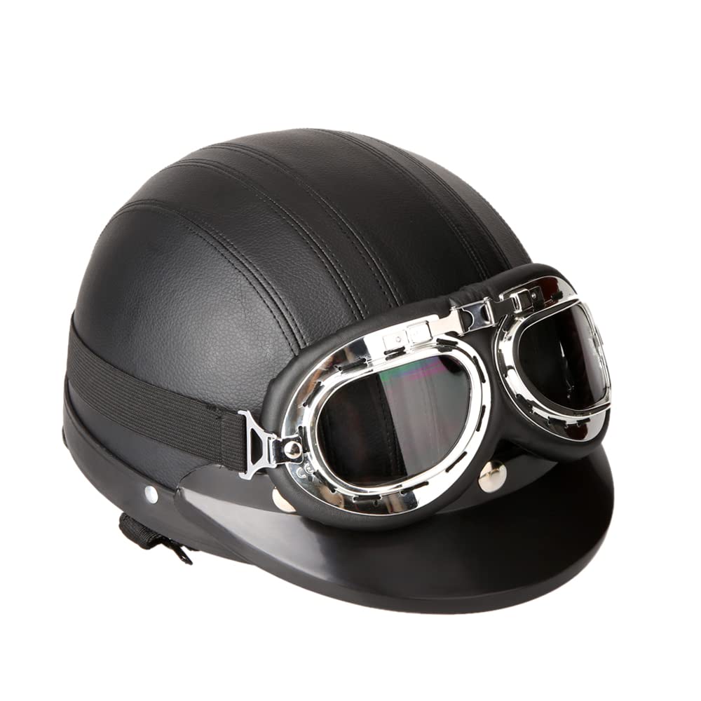 HUIOP Scooter Helmets,Motorcycle Scooter Open Face Half Leather Helmet ...