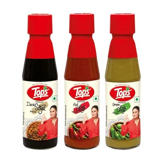 TOPS Red Chilli Sauce 200 gm + Green Chilli Sauce 200 gm +Dark Soya ...