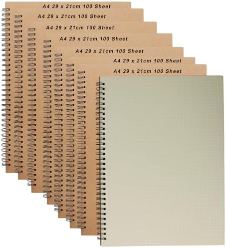 ZOENHOU 8 Pack A4 Grid Notebook, Kraft Cover Graph Paper A4 Pad 5mm ...
