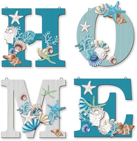 Amazon.com: 4 Pcs Wood Home Sign Coastal Beach Wall Decor Beach Style ...