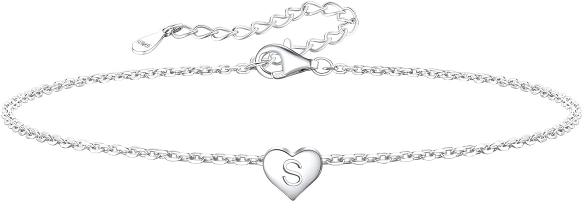 S Anklet for Young Woman Sterling Silver Heart Ankle Bracelet Initial ...