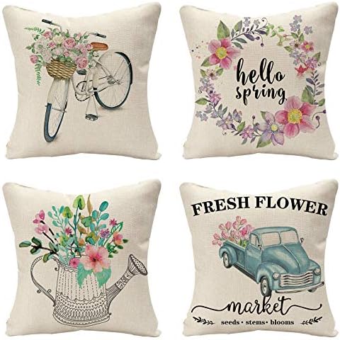 Amazon.com: Tosewever Set of 4 Decorative Spring Flower Throw Pillow ...
