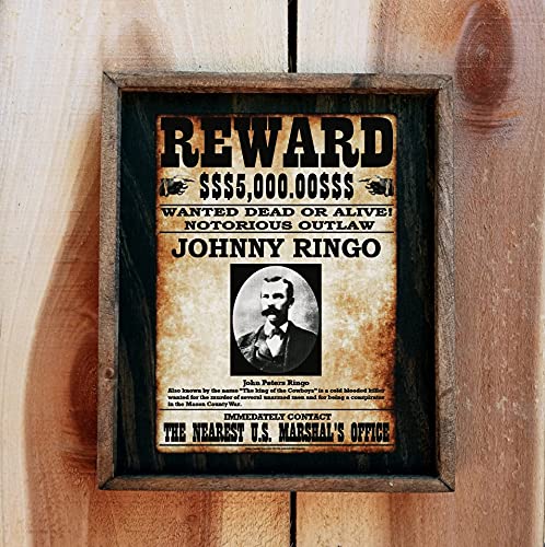 Vintage Johnny Ringo Wanted Poster – Wooden Sign – Yaxa Colombia