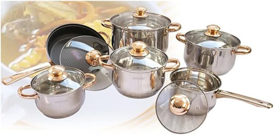Amazon.com: 6 Cookware 12 Piece Stainless Steel Cookware Gold Plated ...