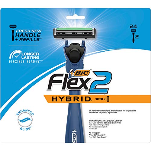 Amazon.com: BIC Flex2 Hybrid Men's Twin Blade Razor, 2 Handles, 24 ...