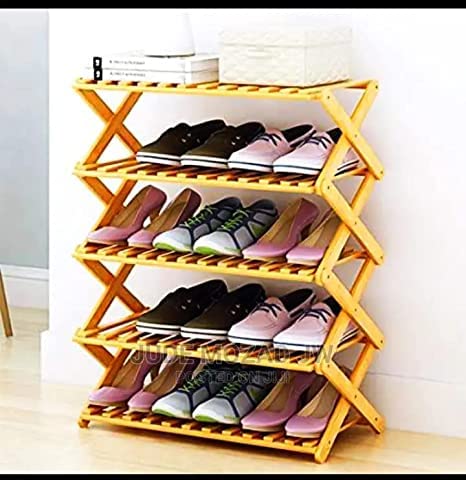 Earlywood 5 Tier Multipurpose Foldable Teak Wooden Shoe Rack For Living ...